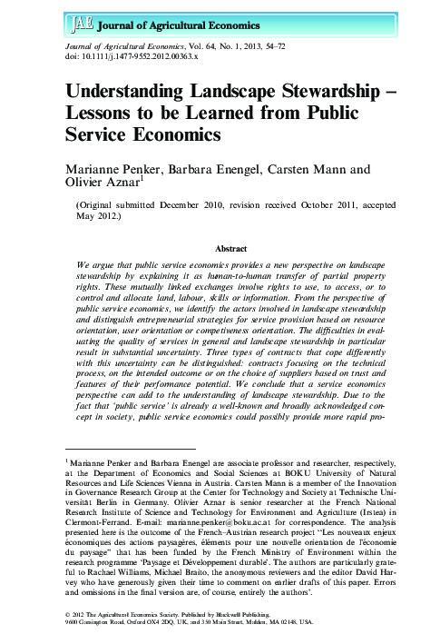 (PDF) Understanding Landscape Stewardship - Lessons to be Learned from Public Service Economics