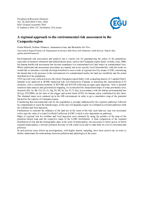 (PDF) A regional approach to the environmental risk assessment - Human ...