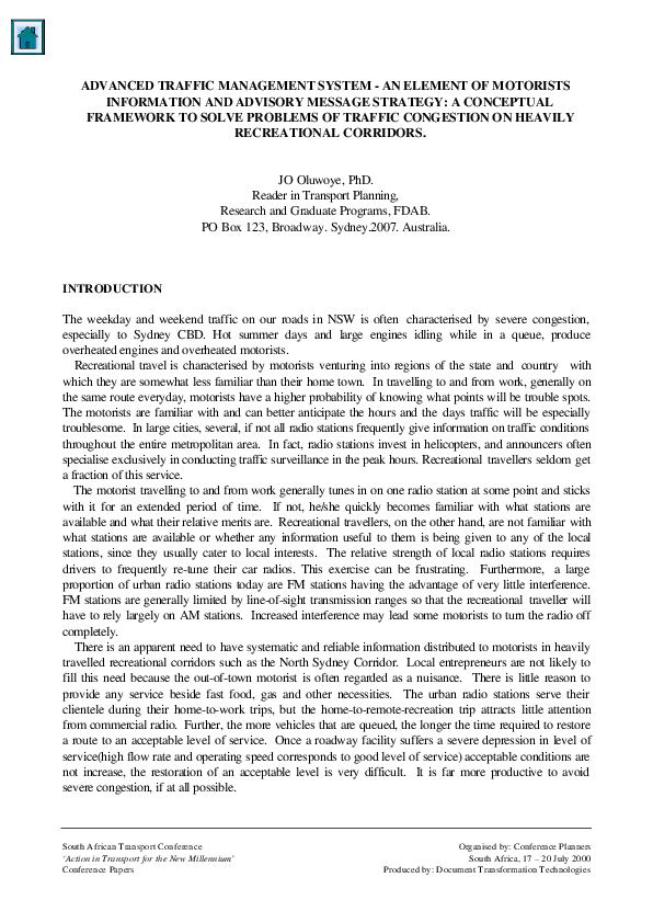 (PDF) Advanced traffic management system : an element of motorists ...