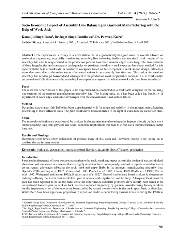 (PDF) Socio Economic Impact of Assembly Line Balancing in Garment ...