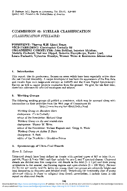(PDF) Commission 45: Stellar Classification (Classification Stellaire)