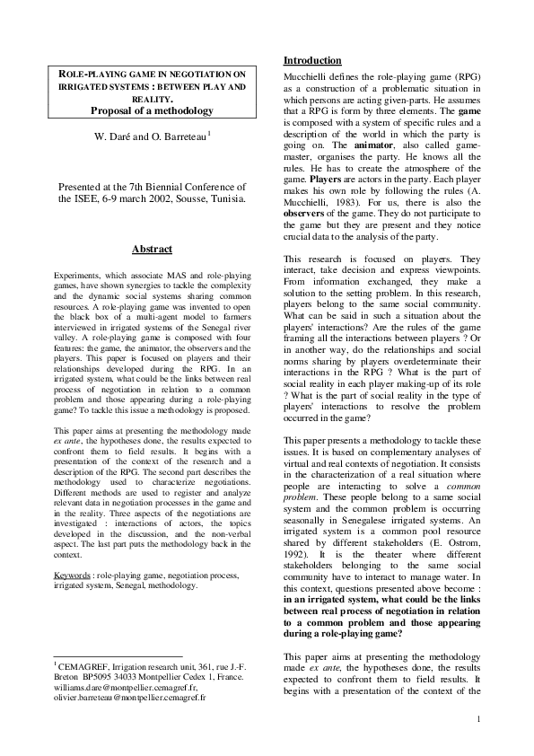 (PDF) Role-playing game in negotiation on irrigated systems: between ...