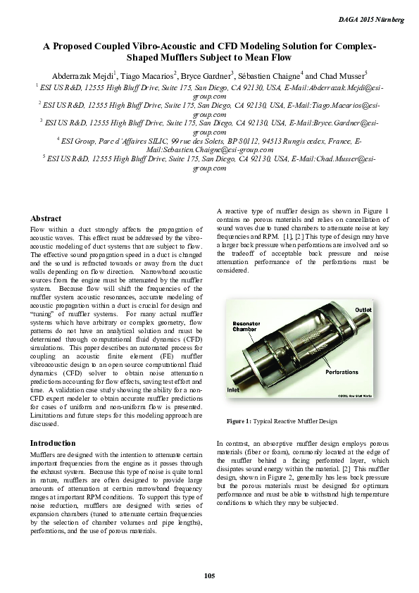 (PDF) A Proposed Coupled Vibro-Acoustic and CFD Modeling Solution for Complex-Shaped Mufflers ...