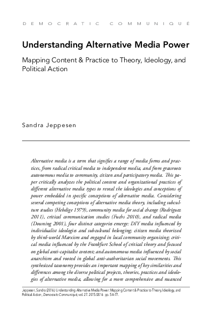 (PDF) Understanding Alternative Media Power: Mapping Content & Practice ...