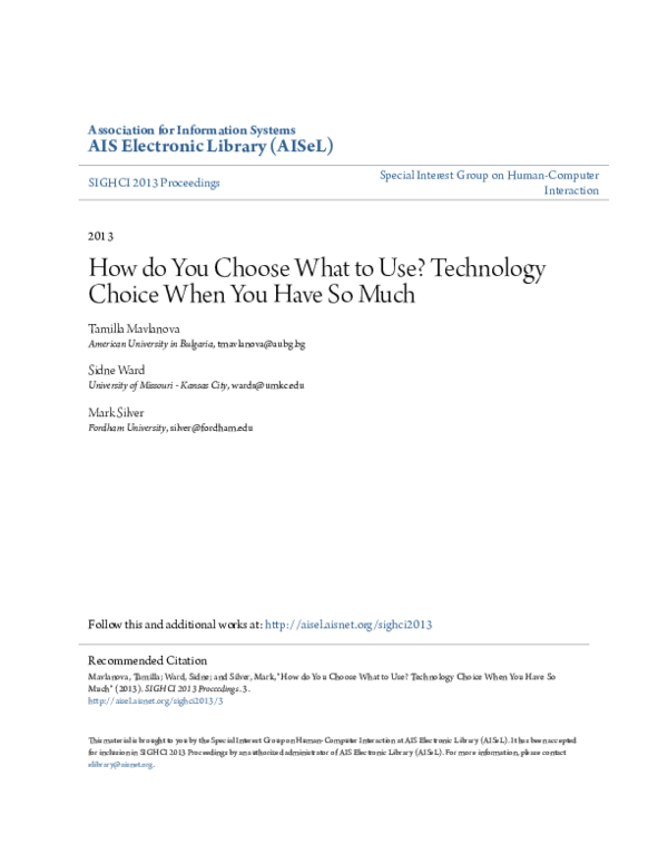 (PDF) How do You Choose What to Use? Technology Choice When You Have So ...