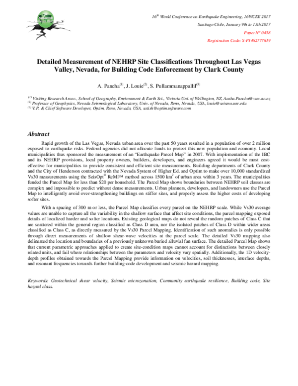 (PDF) Detailed Measurement of NEHRP Site Classifications Throughout Las ...