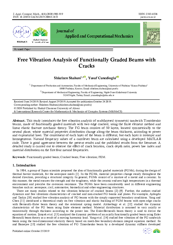 (PDF) Free Vibration Analysis of Functionally Graded Beams with Cracks