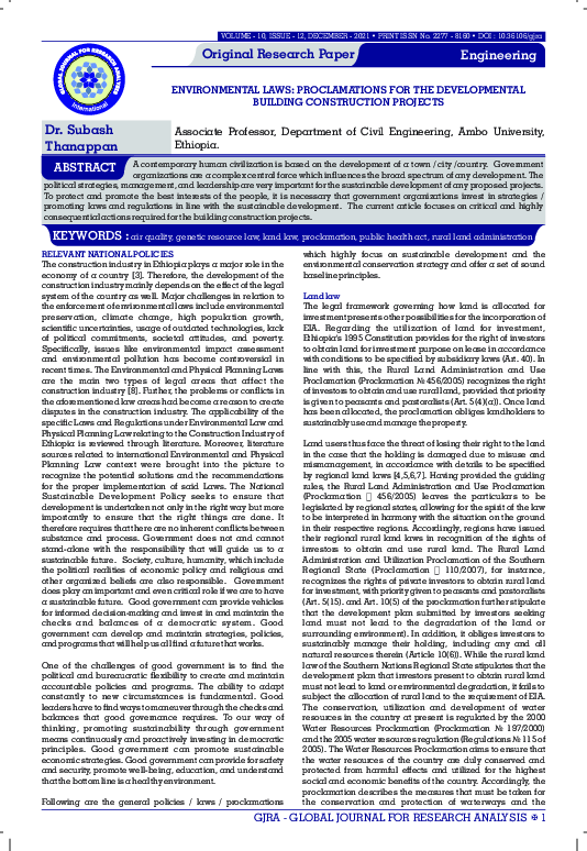 (PDF) Environmental laws: Proclamations for the developmental building construction projects _Dr ...