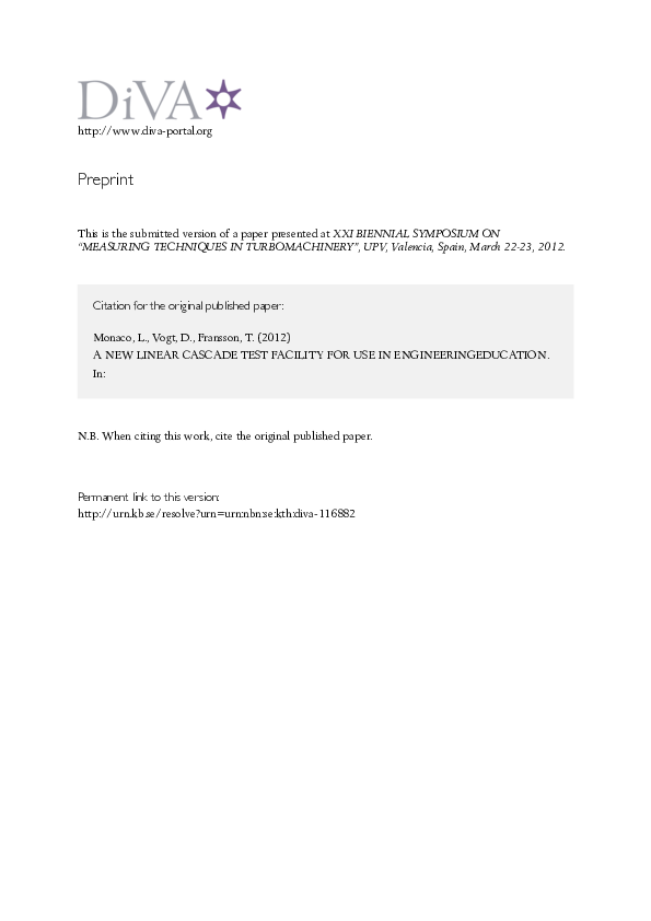 (PDF) A new linear cascade test facility for use in engineering education