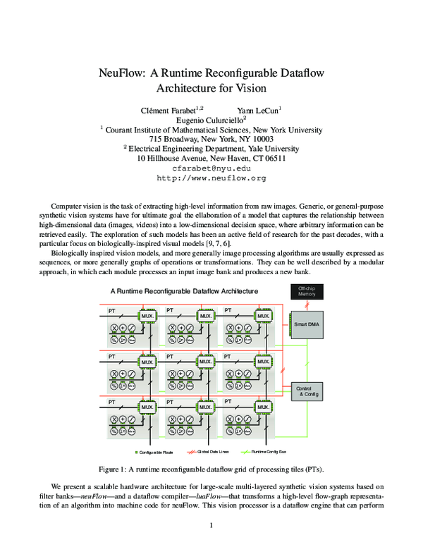 (PDF) NeuFlow: A Runtime Reconfigurable Dataflow Architecture for Vision