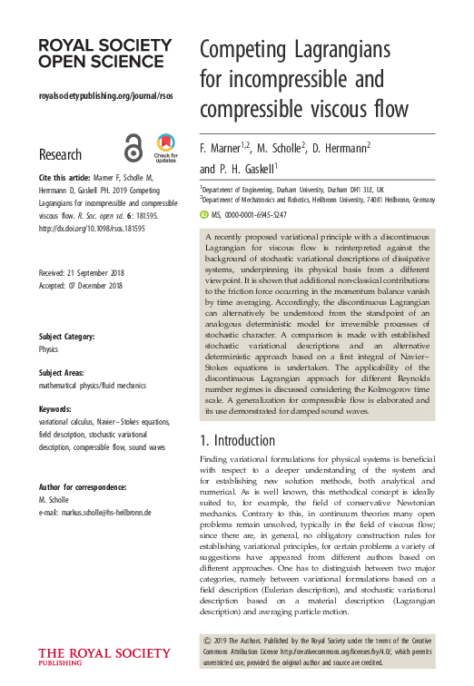 (PDF) Competing Lagrangians for incompressible and compressible viscous flow