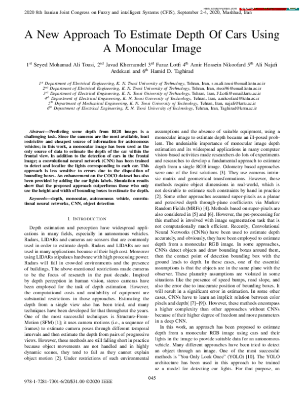 (PDF) A New Approach To Estimate Depth Of Cars Using A Monocular Image
