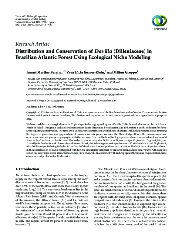 (PDF) Distribution and Conservation ofDavilla(Dilleniaceae) in ...