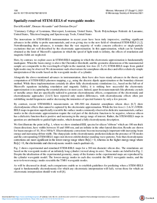 (PDF) Spatially-resolved STEM-EELS of waveguide modes