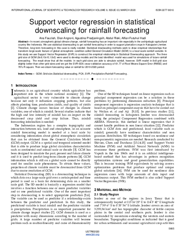(PDF) Support vector regression in statistical downscaling for rainfall forecasting