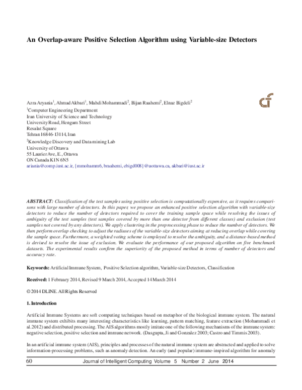 Pdf An Overlap Aware Positive Selection Algorithm Using Variable Size Detectors 7927