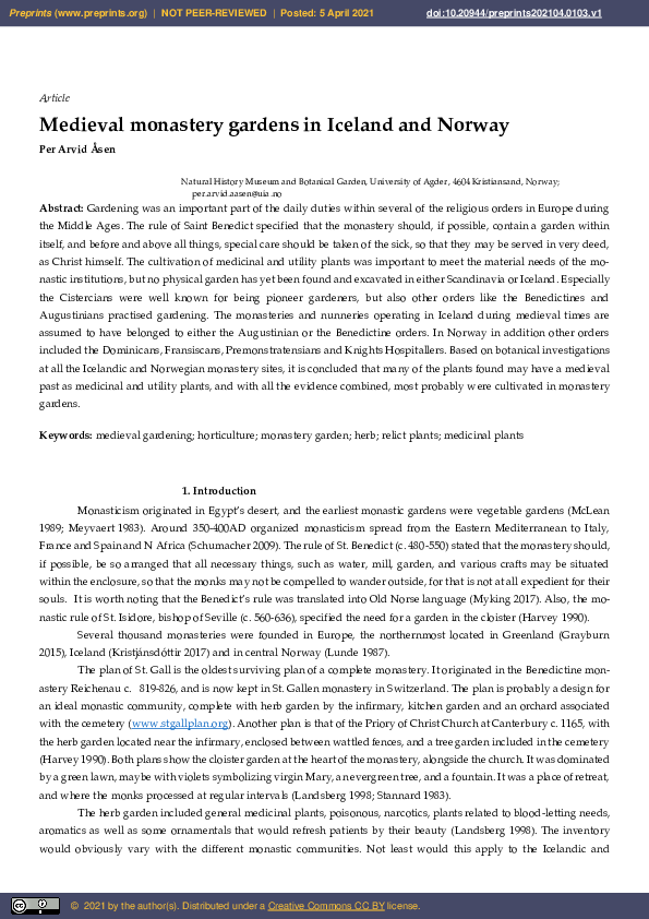 (PDF) Medieval Monastery Gardens in Iceland and Norway