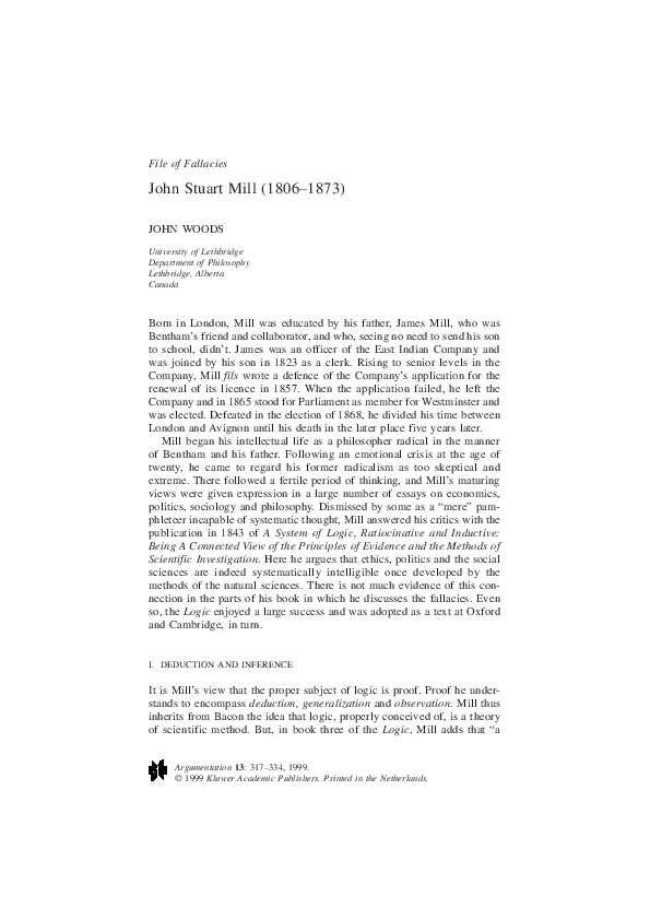 (PDF) John Stuart Mill (1806--1873)