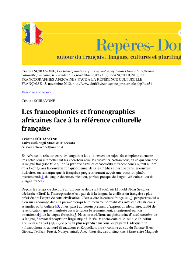 (PDF) Les francophonies et francographies africaines face à la ...