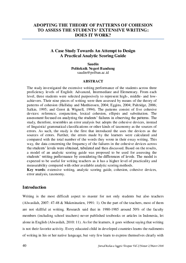 (PDF) Adopting the Theory of Patterns of Cohesion to Assess the ...
