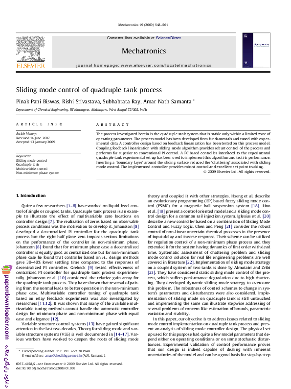 (PDF) Sliding mode control of quadruple tank process