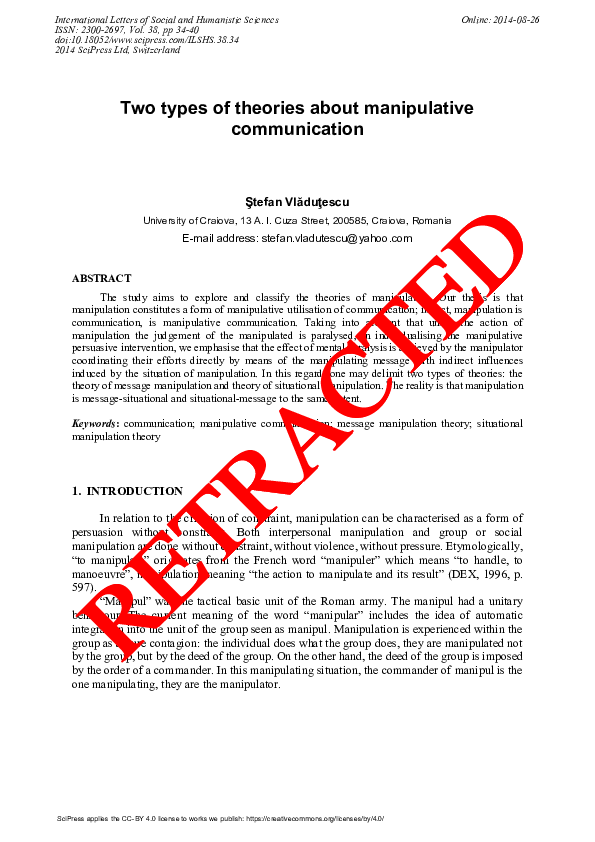 (PDF) Two Types of Theories about Manipulative Communication