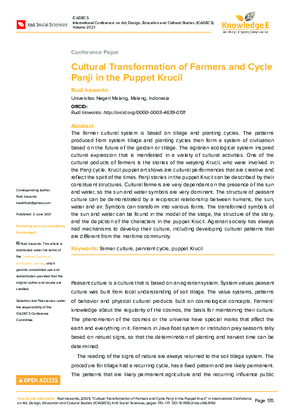 (PDF) Cultural Transformation of Farmers and Cycle Panji in the Puppet ...