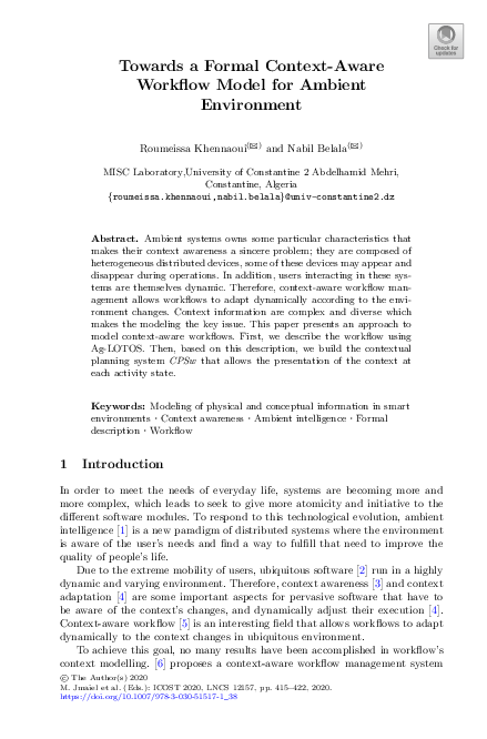 Pdf Towards A Formal Context Aware Workflow Model For Ambient Environment