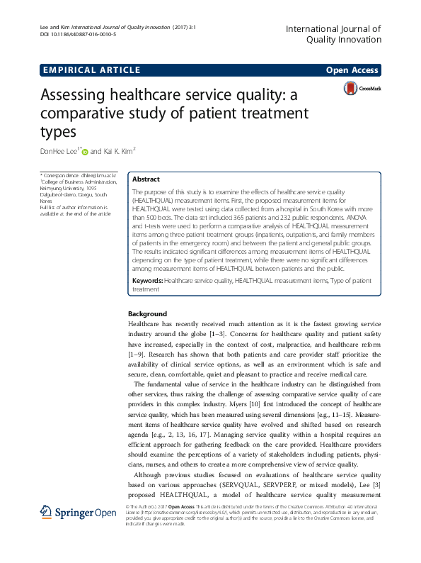(PDF) Assessing healthcare service quality: a comparative study of patient treatment types