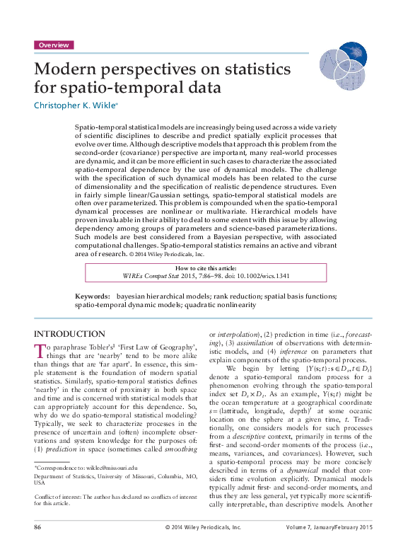 Pdf Modern Perspectives On Statistics For Spatio Temporal Data