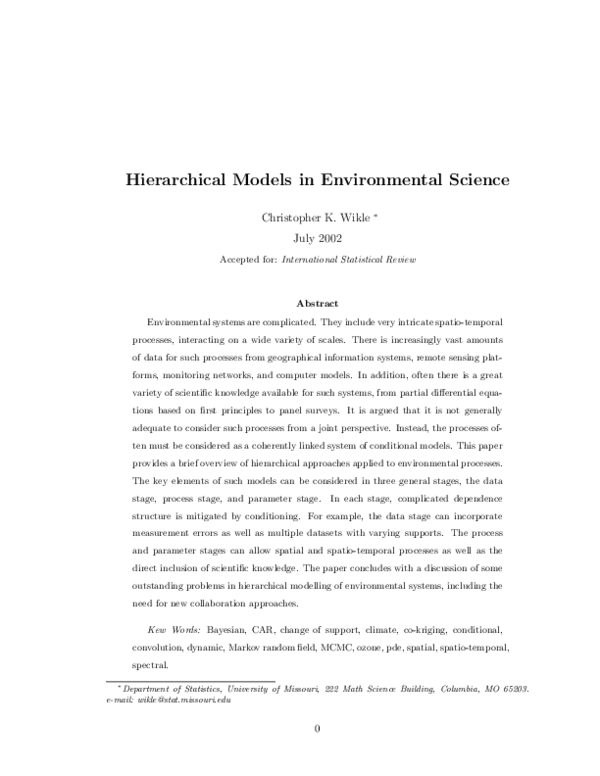 (PDF) Hierarchical models in environmental science