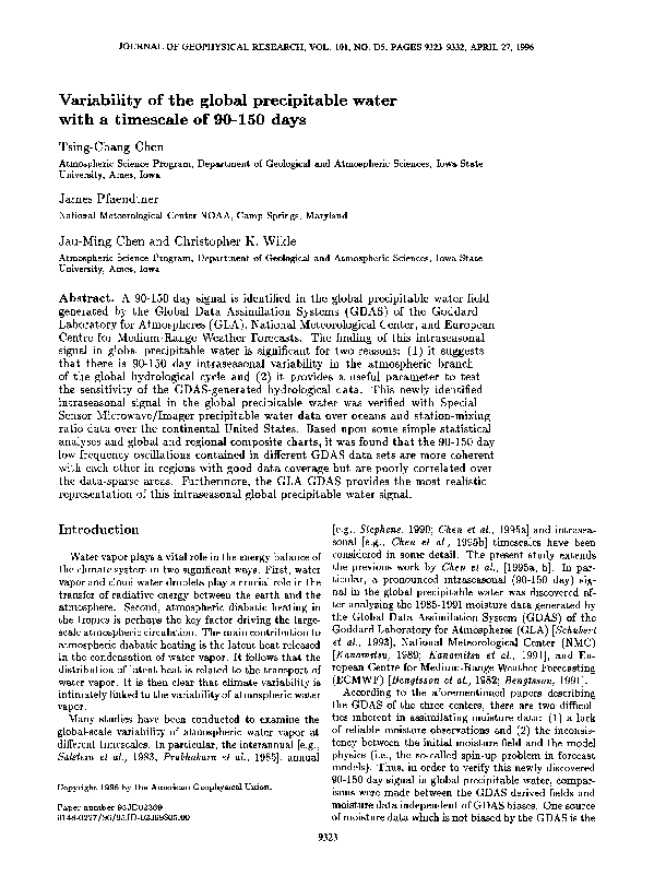 (PDF) Variability of the global precipitable water with a timescale of ...