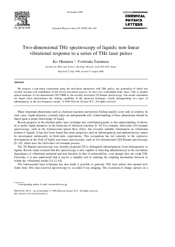(PDF) Two-dimensional THz spectroscopy of liquids: non-linear ...