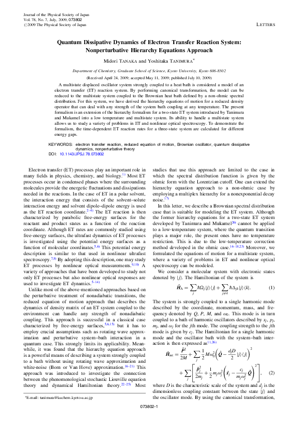 (PDF) Nonperturbative Dynamics of Electron Transfer Reactions