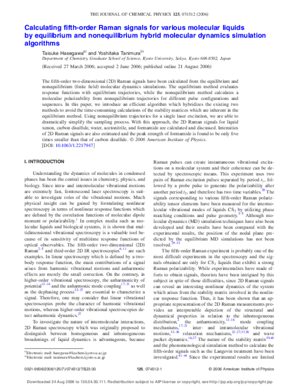 (PDF) Calculating fifth-order Raman signals for various molecular liquids by equilibrium and ...