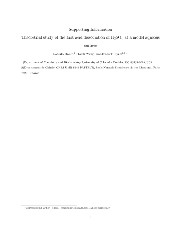 (PDF) Theoretical study of the first acid dissociation of H2SO4 at a ...