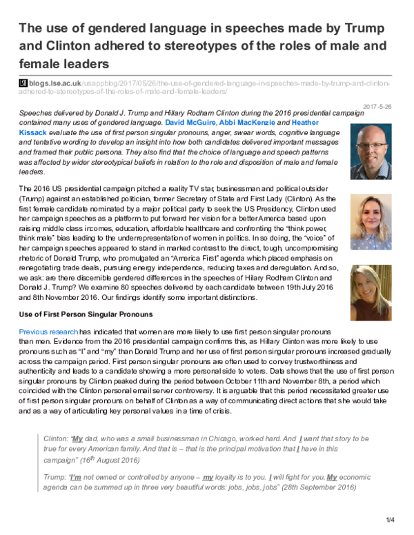 (PDF) The use of gendered language in speeches made by Trump and ...