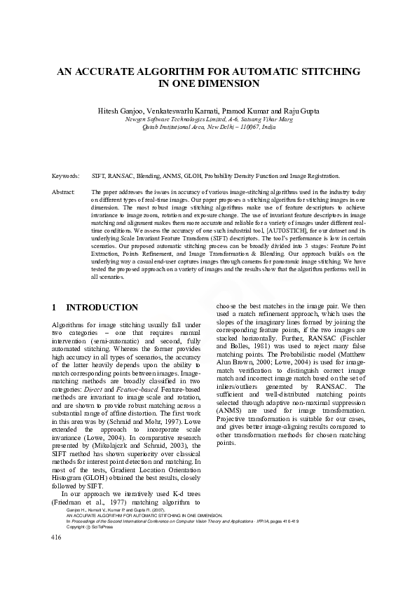 (PDF) An Accurate Algorithm for Automatic Stitching in One Dimension