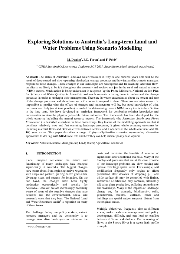 (PDF) Exploring Solutions to Australia’s Longterm Land and Water ...