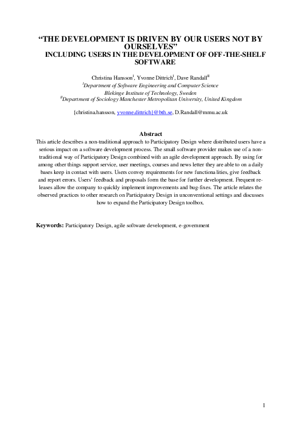 (PDF) The development is driven by our users not by ourselves-including ...