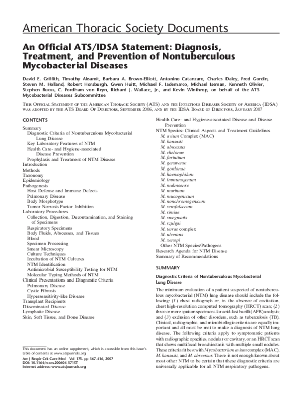 (PDF) An Official ATS/IDSA Statement: Diagnosis, Treatment, and Prevention of Nontuberculous ...