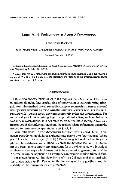 (PDF) Local mesh refinement in 2 and 3 dimensions
