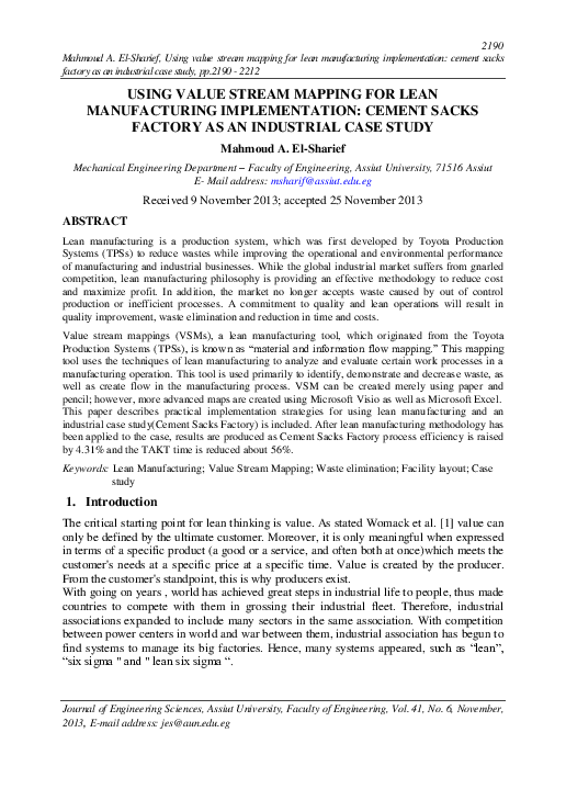 Pdf Using Value Stream Mapping For Lean Manufacturing Implementation Cement Sacks Factory As