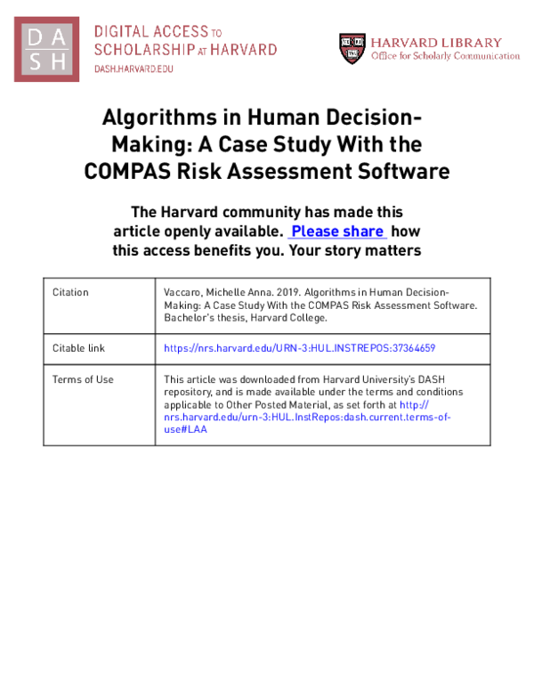 (PDF) Algorithms in Human Decision-Making: A Case Study With the COMPAS ...
