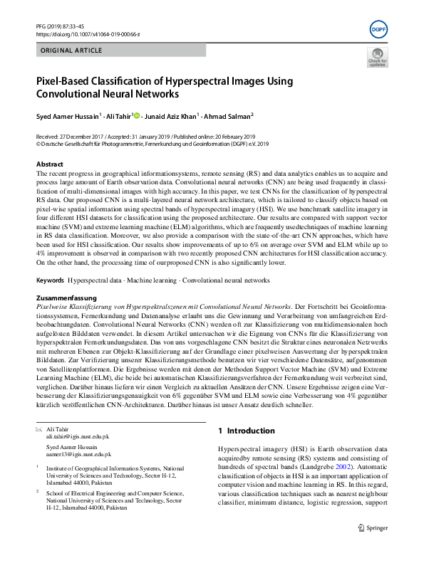 Pdf Pixel Based Classification Of Hyperspectral Images Using Convolutional Neural Networks