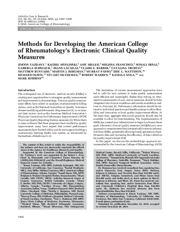 (PDF) Methods for Developing the American College of Rheumatology's ...