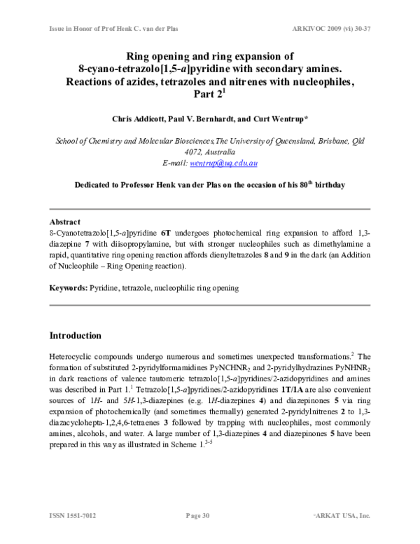 (PDF) Ring opening and ring expansion of 8-cyano-tetrazolo[1,5-a ...