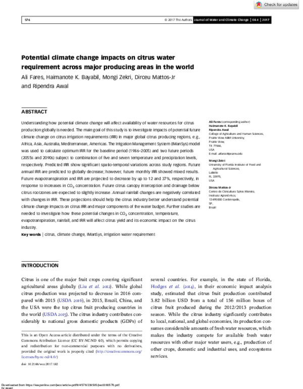 (PDF) Climate Change Effects on Citrus Water Needs