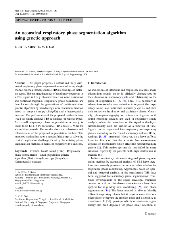 Pdf An Acoustical Respiratory Phase Segmentation Algorithm Using