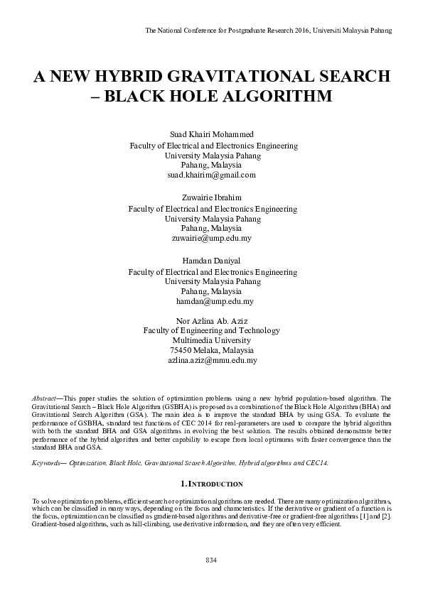Pdf A New Hybrid Gravitational Search Black Hole Algorithm